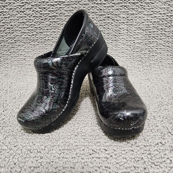 Dansko | Shoes | Dansko Womens Black Floral Iridescent Comfort Clog ...